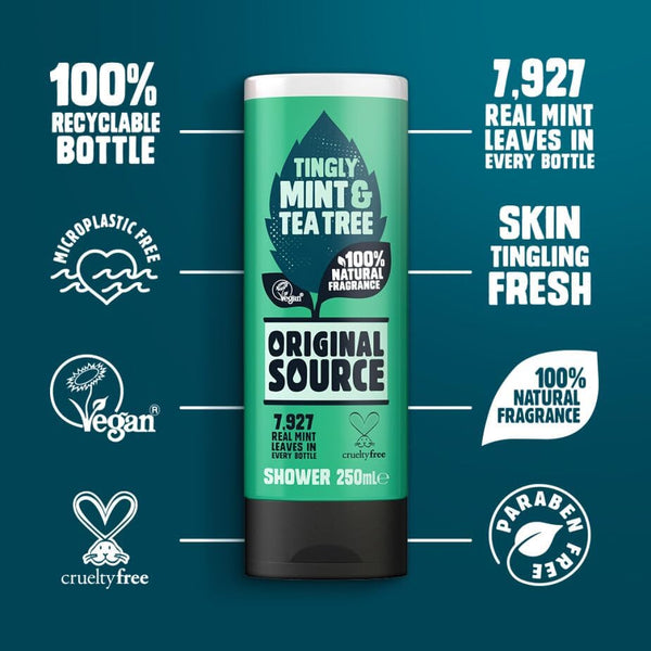 Tingly Mint & Tea Tree Shower Gel 750ml – Refreshing, Vegan Body Wash ...